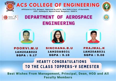 Acs College Of Engineering On Linkedin Congratulations Class Toppers Aerospace Engineering