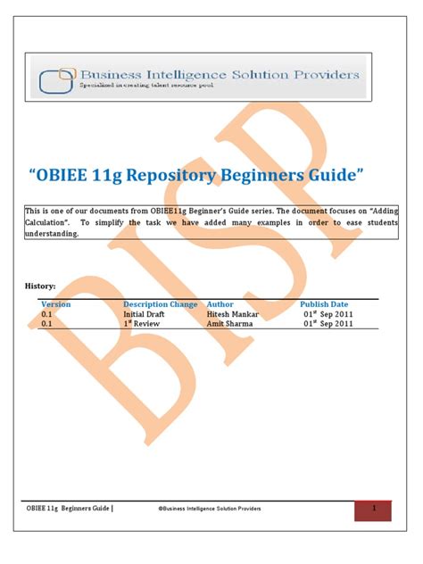 Obiee11g Beginners Guide Adding Calculations Pdf