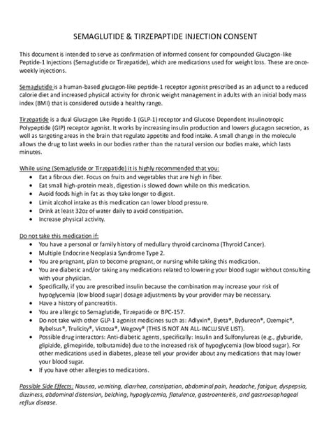 Fillable Online Informed Consent For Semaglutide And Tirzepatide Injections 2023 Fax Email Print