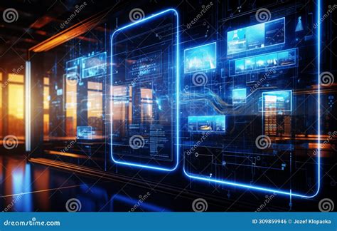 Data Center Control Room View Of Computers And Graphs Stock