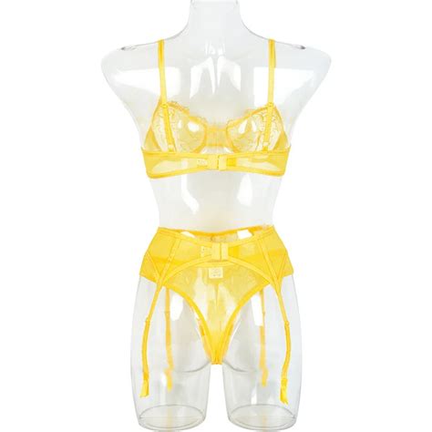 Сексуальное желтое кружевное нижнее белье для женщин с глубоким V образным вырезом эротические