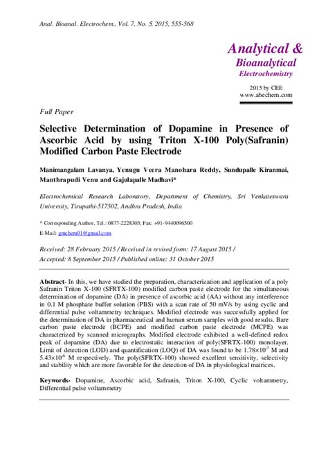 Pdf Selective Determination Of Dopamine In Presence Of Ascorbic Acid