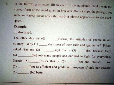 In The Following Passage Fill In Each Of The Following Numbers Blanks With The Correct Form Of
