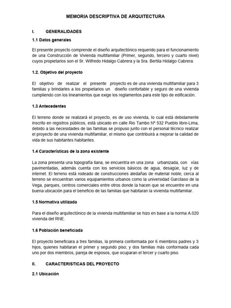 Memoria Descriptiva De Arquitectura Pdf Elementos Arquitectónicos Ingeniería De Edificación