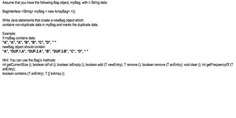 Solved Assume That You Have The Following Bag Object Mybag