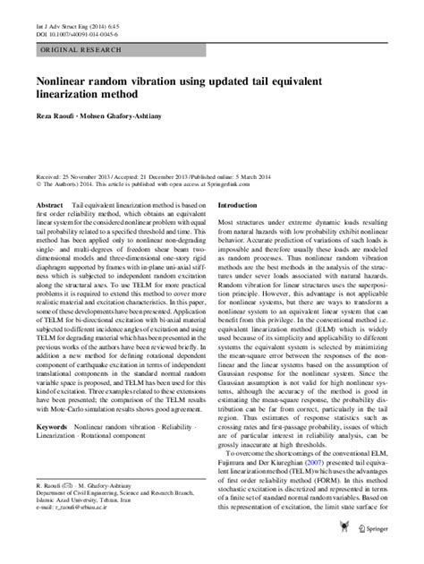 Pdf Nonlinear Random Vibration Using Updated Tail Equivalent Linearization Method
