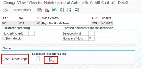 The Change View For Maintenance Of Automatic Credit Control Details