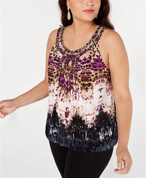Inc International Concepts Inc Plus Size Embellished Printed Halter Top