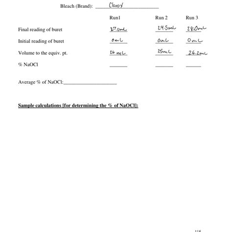 Solved Average Of NaOCl Sample Calculations For Chegg Com