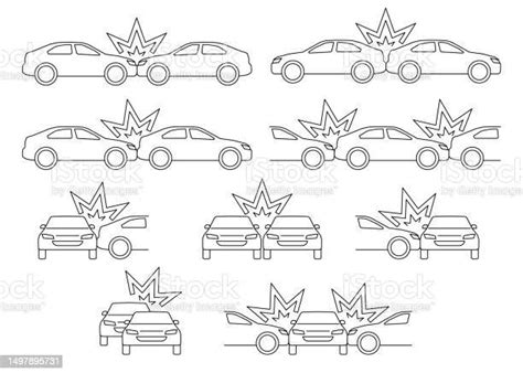 자동차 충돌 교통 사고 라인 아트 아이콘 세트 측면 정면 및 후면 충돌 고장난 차량 벡터 외곽선 개체 그룹에 대한 스톡 벡터 아트 및 기타 이미지 Istock