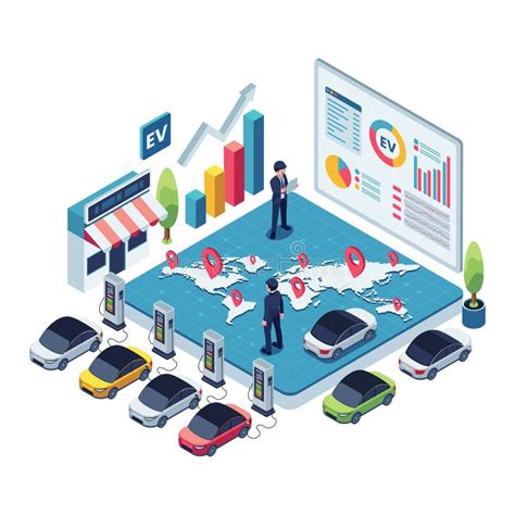 Isometric Global Electric Vehicle Market Growth Analysis Stock Vector
