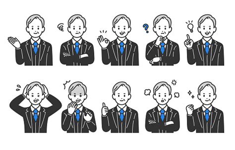 다양한 표정과 포즈를 취하는 매니저 세트벡터 일러스트 인물 50 59세에 대한 스톡 벡터 아트 및 기타 이미지 50 59세 60 69세 가리키기 Istock
