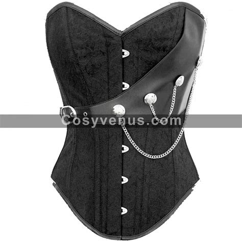 Women Faux Leather Steampunk Costume Corset Blackcolor Medium