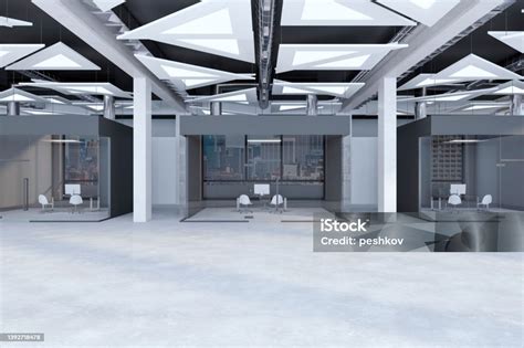 도시 전망 반사가있는 유리 문이있는 현대적인 콘크리트 사무실 복도 인테리어 직장 개념 3d 렌더링 0명에 대한 스톡 사진 및 기타 이미지 Istock