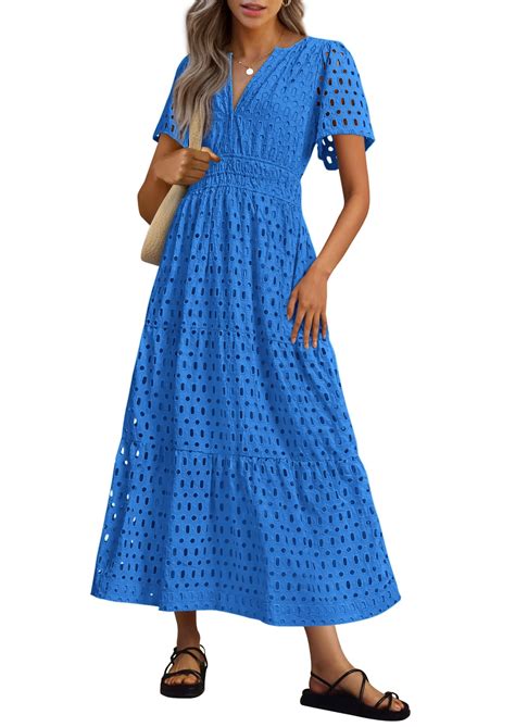 Prettygarden Womens 2025 Summer Maxi Dress Short Sleeve V Neck Hollow