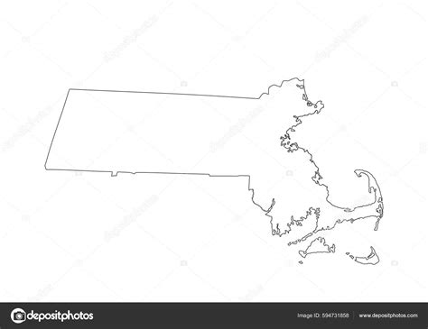 Blank Massachusetts Vector Map Silhouette Illustration Isolated White