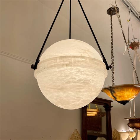 Alabaster Globe Light Fixture With Greek Key Banding Sweden 1930 At