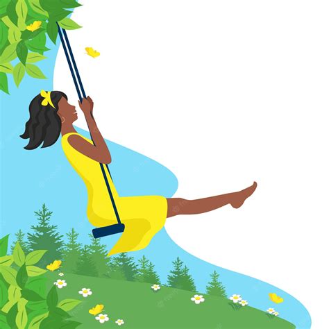 Premium Vector Girl On A Swing