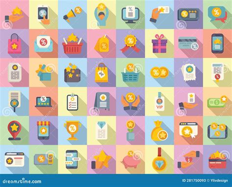 Customer Loyalty Program Icons Set Flat Vector Reward Member Stock Vector Illustration Of