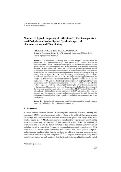 Pdf New Mixed Ligand Complexes Of Rutheniumii That Incorporate A Modified Phenanthroline