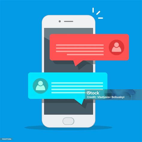 휴대 전화 화면 남자 사람 핸드폰에 고립 된 여자와 채팅에 채팅 메시지 알림 스마트폰 벡터 일러스트 레이 션에 플랫 만화 Sms 거품 문자 메시지에 대한 스톡 벡터 아트 및