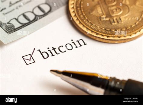 Checked Checkbox With Word Bitcoin And Dollars At Background