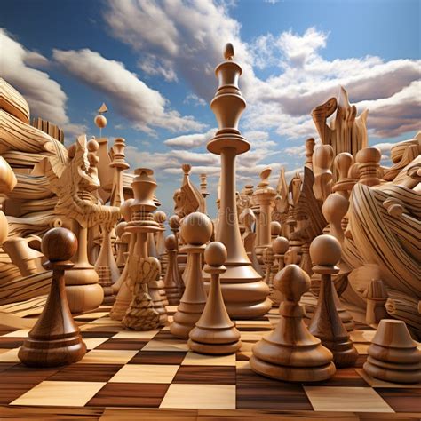 Surreal Chessboard With Abstract Pieces Creative Strategy Stock