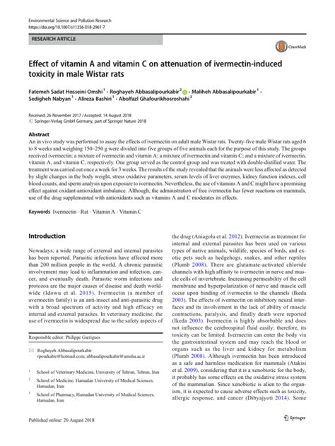Effect Of Vitamin A And Vitamin C On Attenuation Of Ivermectin Induced Toxicity In Male Wistar