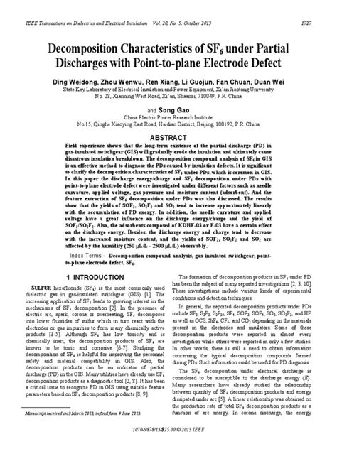 Decomposition Characteristics Of Sf6 Under Pd With Point To Plane