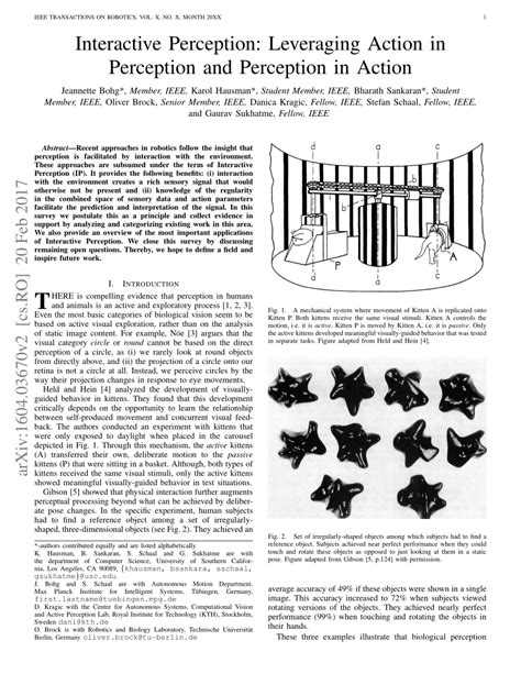 Pdf Interactive Perception Leveraging Action In Perception And Perception In Action