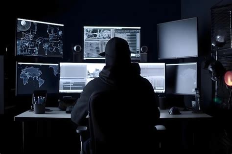 Premium Ai Image Hacker In Hoodie Stealing Information From Computer
