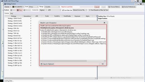 strategy evolver throws dividebyzero exception wealthlab