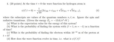 solved 20 points at the timet 0 the wave function for