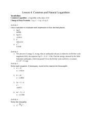 Lesson 4 Common And Natural Logarithms Lesson 4 Common And Natural Logarithms Vocabulary
