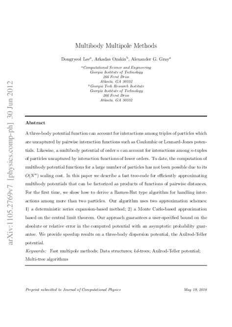 Pdf Multibody Multipole Methods