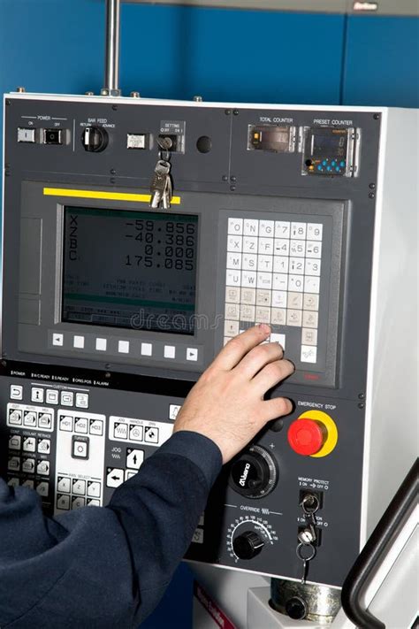 Man Controls Of A Machine CNC Stock Image Image Of Horizontal Engineer 41296557