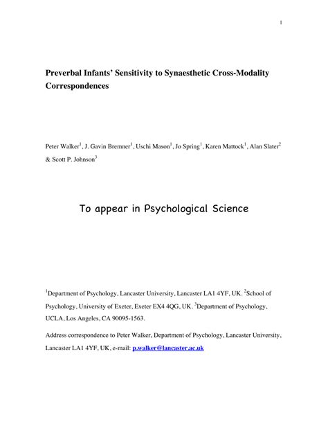 Pdf Preverbal Infants Sensitivity To Synaesthetic Cross Modality Correspondences