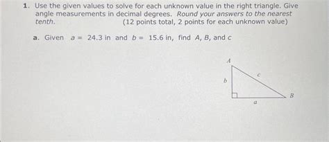 Solved 1 Use The Given Values To Solve For Each Unknown Chegg Com