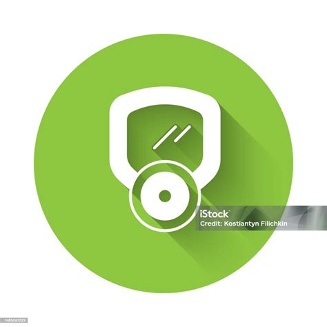 긴 그림자 배경으로 격리된 화이트 가스 마스크 아이콘입니다 호흡보호구 표지판 녹색 원 버튼입니다 벡터 개념에 대한 스톡 벡터 아트 및 기타 이미지 Istock