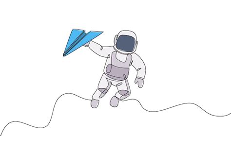 Premium Vector One Continuous Line Drawing Of Cosmonaut Exploring Outer Space Astronaut