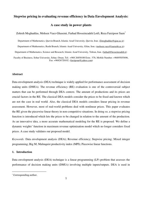 Pdf Stepwise Pricing In Evaluating Revenue Efficiency In Data