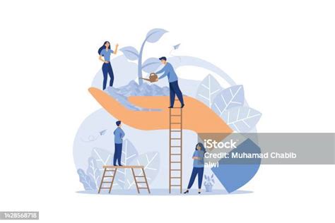 작은 사람들은 휴가를 준비하고 오염으로부터 지구를 구하고 세계 환경의 날 바이오 기술 큰 손에는 식물 벡터로 지구를 구합니다