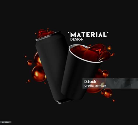 실감 있는 철칸과 종이컵에 음료차 커피 스프레이 스플래시 액동 콜라 당신의 디자인을 위해 모의 검은 색 배경에 3d 격리 된 개체 템플릿 배너 포스터 벡터 일러스트레이션