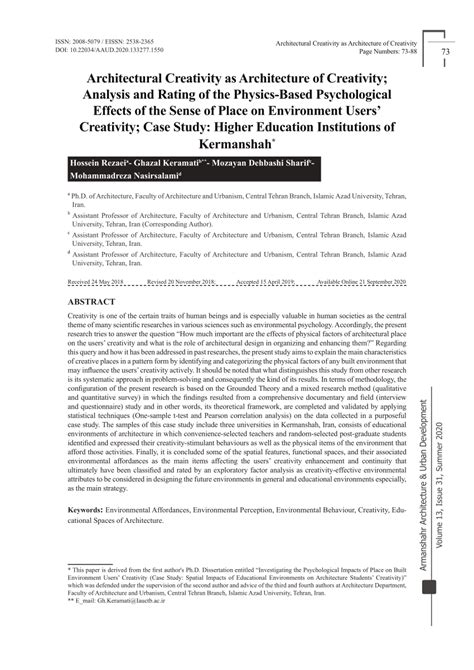 Pdf Architectural Creativity As Architecture Of Creativity Analysis And Rating Of The Physics