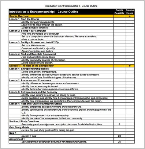 Course Outline Template 9 Free Sample Example Format Download