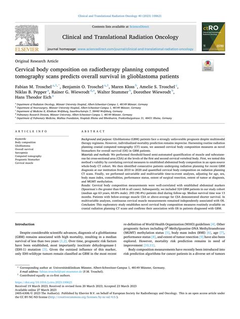 Pdf Cervical Body Composition On Radiotherapy Planning Computed Tomography Scans Predicts