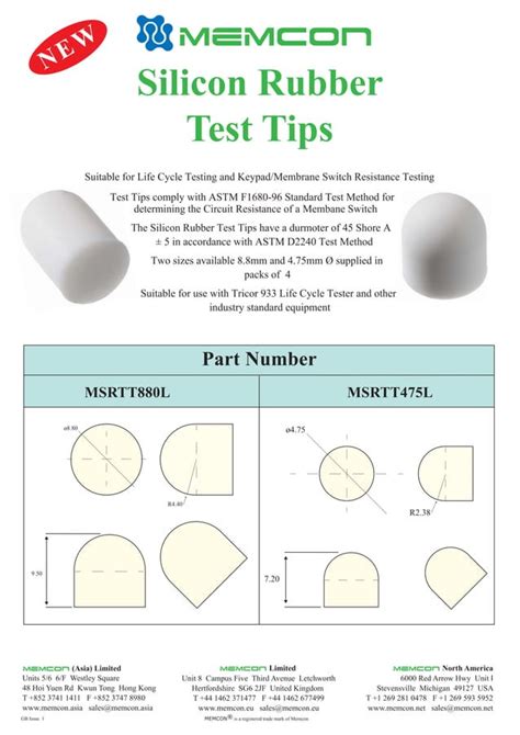 Memcon Silicon Rubber Tips Datasheet Pdf