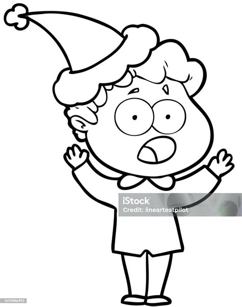 산타 모자를 쓰고 놀라서 숨을 헐떡이는 남자의 손으로 그린 선 그림 낙서 드로잉에 대한 스톡 벡터 아트 및 기타 이미지 낙서 드로잉 남자 놀라움 Istock