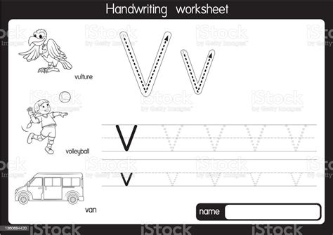 알파벳 문자 V 어퍼 케이스 또는 어린이 학습 연습 Abc를위한 대문자 독수리의 벡터 일러스트 미니 밴에 대한 스톡 벡터 아트 및 기타 이미지 Istock