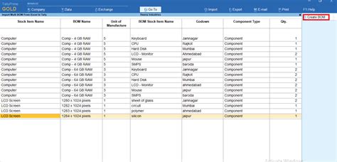 289 Import Bill Of Material Of Stock Item From Excel To Tally